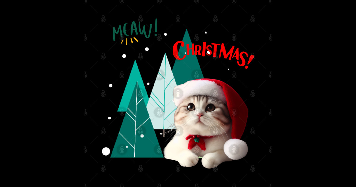 Meaw Cat in Santa hat with christmas tree - Christmas Cat - Posters and ...