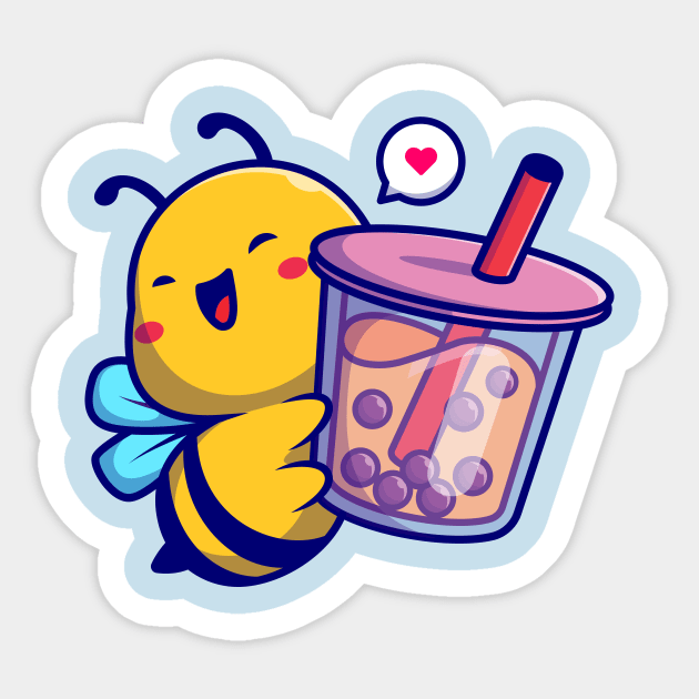 Cute Bee Holding Boba Milk Tea Drink Cartoon - Cute Bee Holding Boba ...