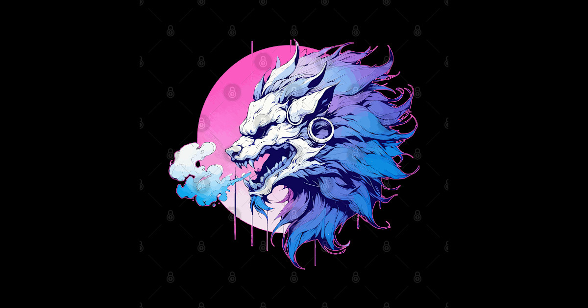 Lion Oni Yokai Hannya Pink Purple - Lion - Sticker | TeePublic