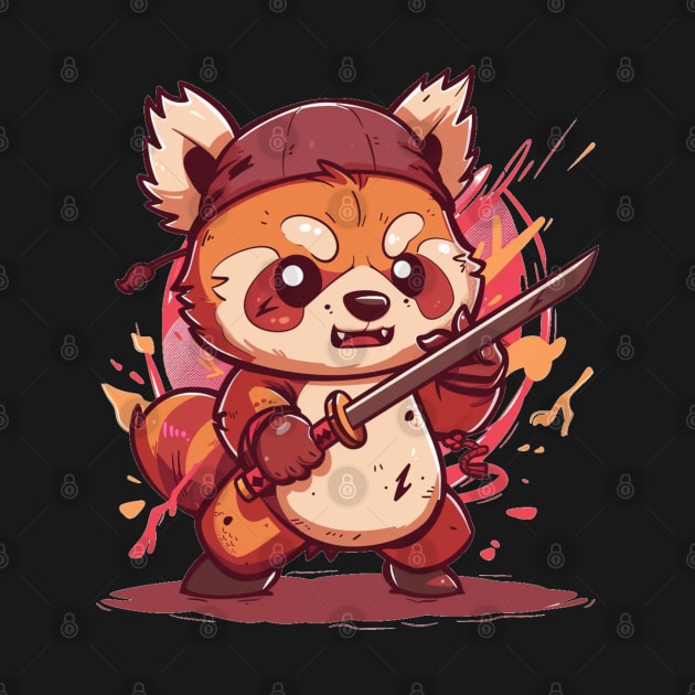 Kawaii Samurai Red Panda with sword - Red Panda - T-Shirt | TeePublic