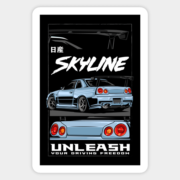 R34 Skyline GTR Drift Car - R34 Skyline Gtr Drift Car - Sticker | TeePublic