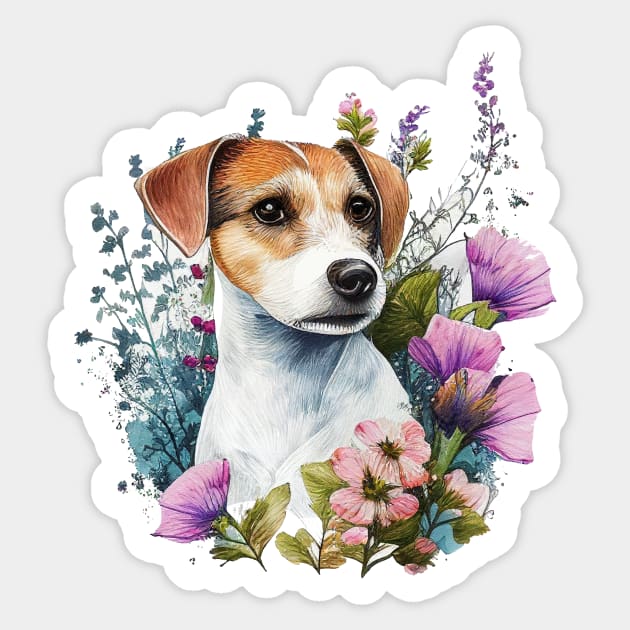 Jack Russell Terrier - Jack Russell Terrier Floral - Sticker | TeePublic