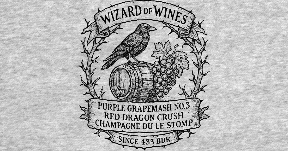 Wizard of Wines – Raven & Barrel Winery Crest (Fantasy Medieval Emblem ...