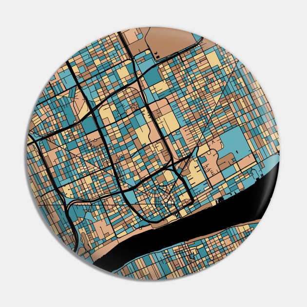 Detroit Map Pattern in Mid Century Pastel - Detroit Map - Pin | TeePublic