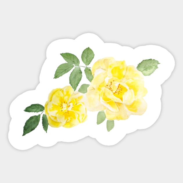 2 yellow roses watercolor - Yellow Rose - Sticker | TeePublic