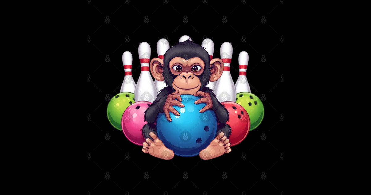 Cute Bowling Monkey With Colorful Balls For Animal Lovers - Bowling ...