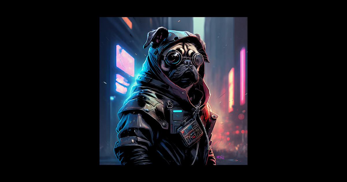 Cyber Pug - Cyberpunk - Sticker | TeePublic