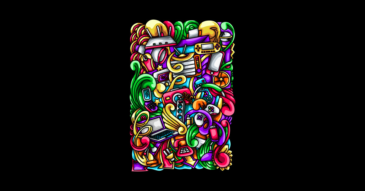 Electronic Doodle Illustration - Electronic - Sticker | TeePublic