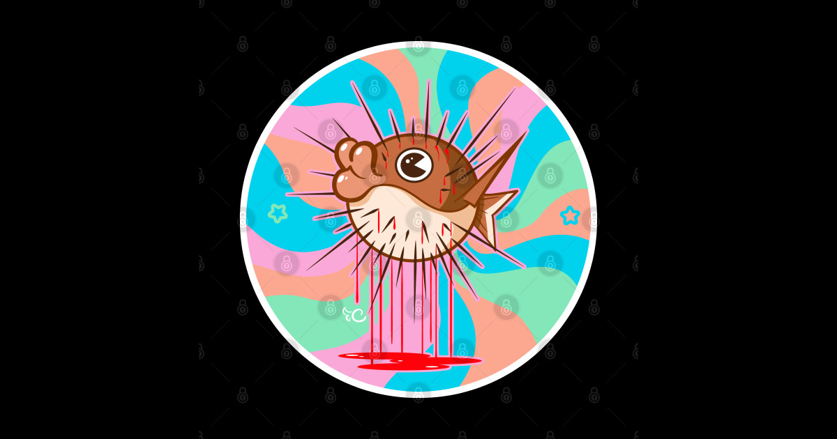 trippy drippy - Cute dark animal puffer fish - Puffer Fish - Sticker ...