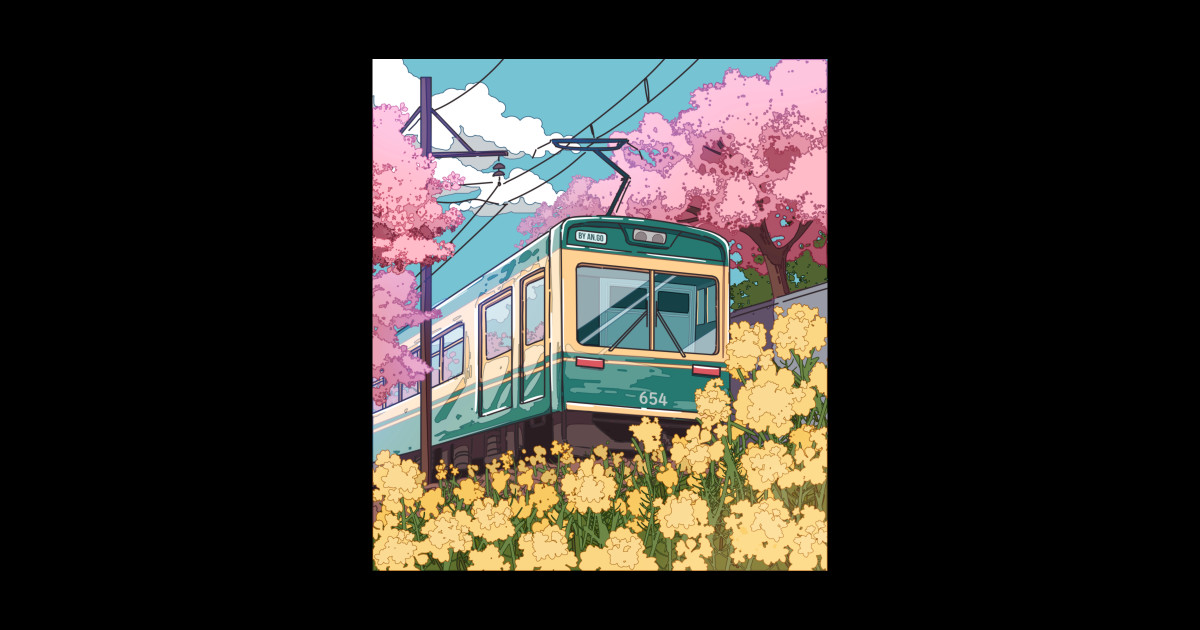 The Japanese train and the spring traveling - Train - Sticker | TeePublic