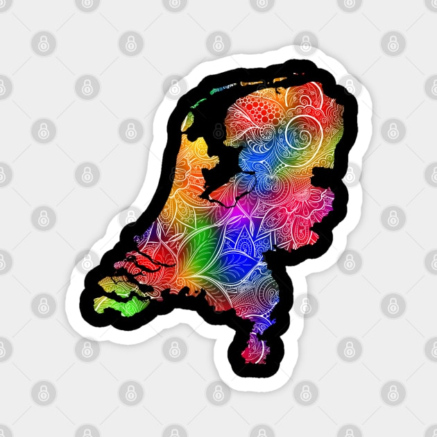 Colorful mandala art map of Netherlands with text in multicolor pattern ...