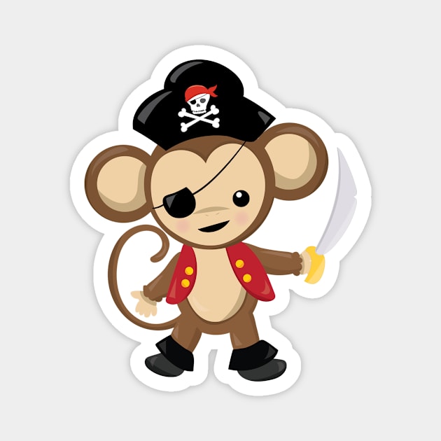 Pirate Monkey, Little Monkey, Eye Patch, Sword - Pirate Monkey - Magnet ...