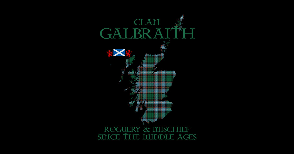 Clan Galbraith of Peebleshire tartan Scotland map Saltire flag and lion ...