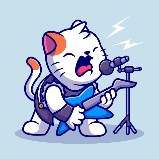 Cute Cat Rocker With Guitar Cartoon - Cute Cat Rocker With Guitar ...