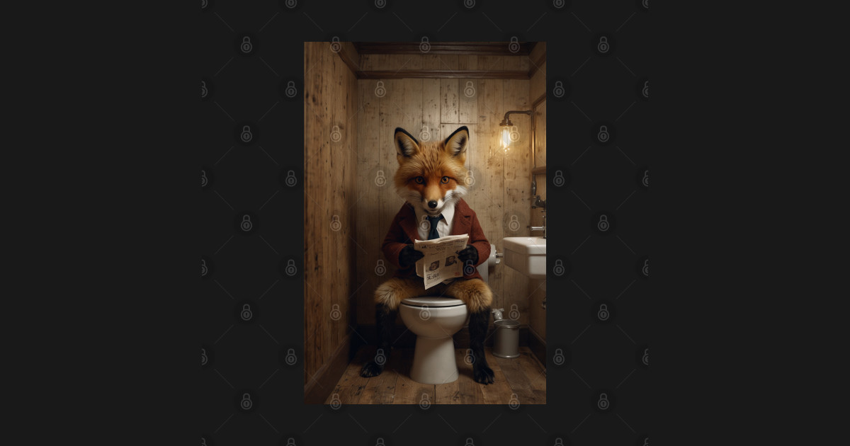Dapper Fox on Toilet – Funny Woodland Animal Humor - Funny Fox Bathroom ...