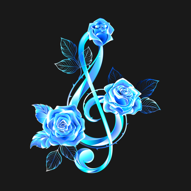 Fiery Treble Clef with Blue Roses - Treble Clef - T-Shirt | TeePublic