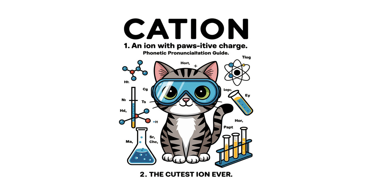 Cation - Chemistry Humor Science Teacher Cat Pun - Cation Chemistry ...