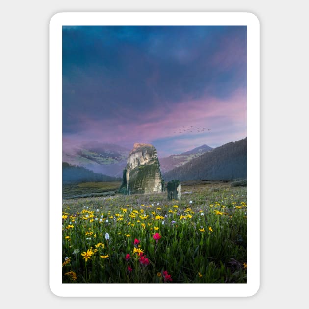 Flower Fields - Mountains - Sticker | TeePublic