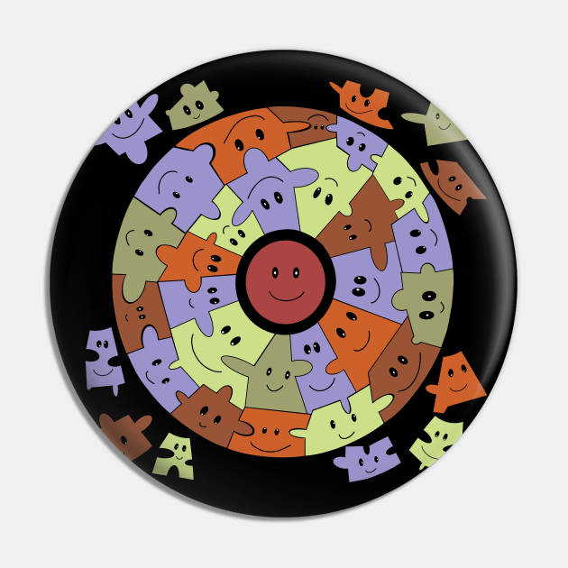 Circle Smiley Face Puzzle Pieces - Puzzle Pieces - Pin | TeePublic