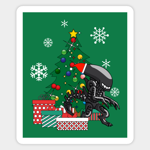 Alien Xenomorph Around The Christmas Tree - Xenomorph - Sticker | TeePublic