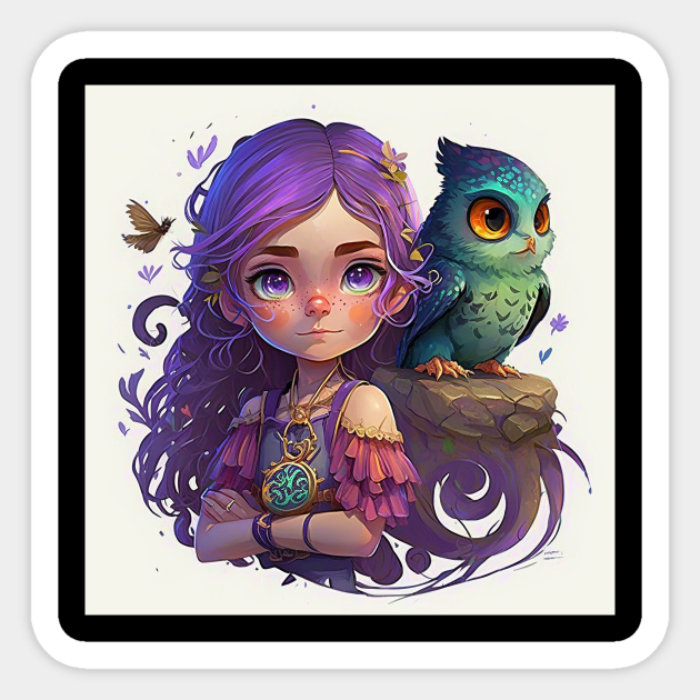 Magical Bond, Girl and Owl in a Fantasy World - Magical - Sticker ...