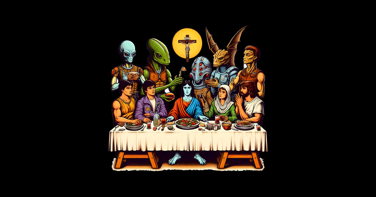 Cosmic Last Supper: Unity Across Species - Alien Invasion - Sticker ...
