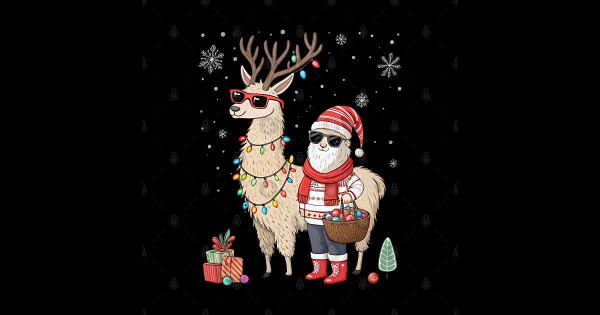 Christmas Santa Gnomes Riding Llama Reindeer Lights - Gnomes Llama ...