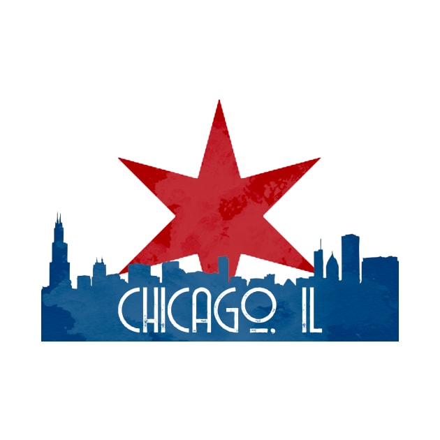 Chicago Skyline Star - Chicago Flag - T-Shirt | TeePublic