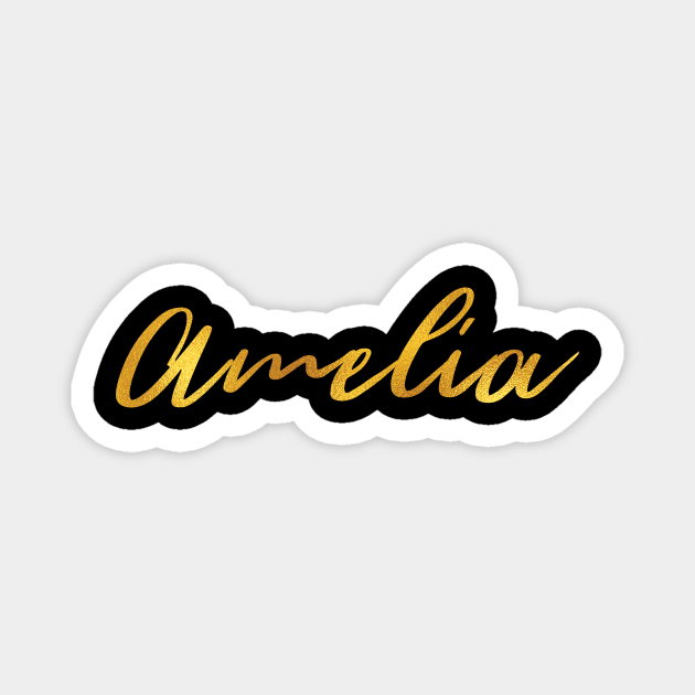 Amelia Name Hand Lettering in Gold Letters - Amelia - Magnet | TeePublic