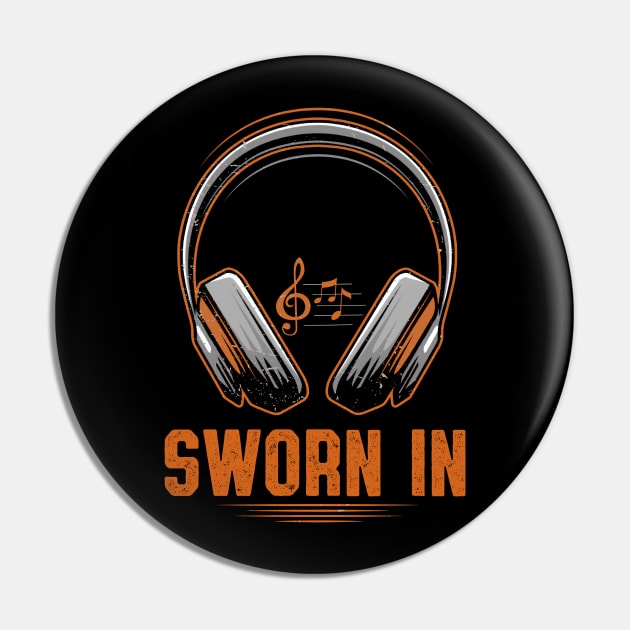 sworn in vintage headphone - Band - Pin | TeePublic