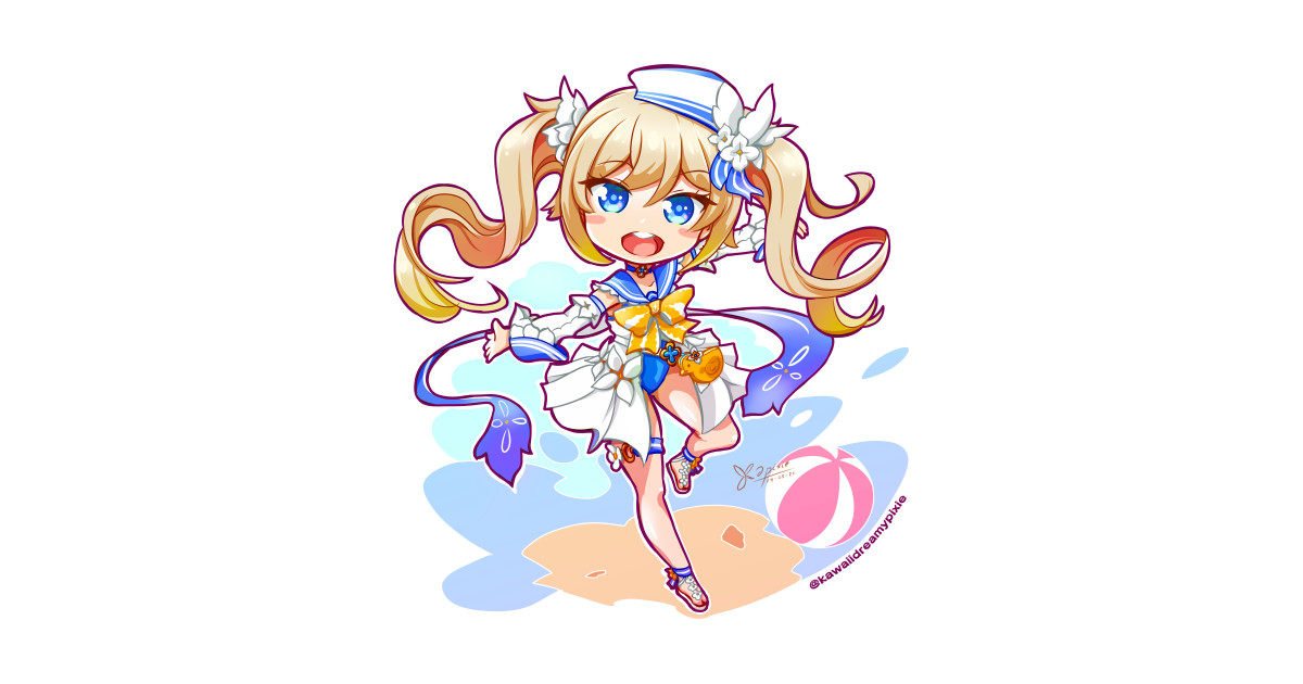 Anime Genshin impact Barbara chibi fanart in summer clothing ...