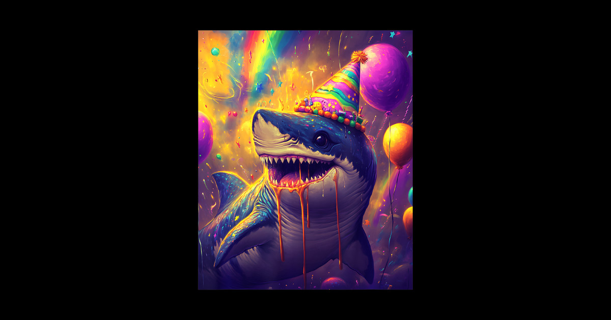 Shark Weird Art Party Balloons Party Hat - Weird Art Shark - Sticker ...