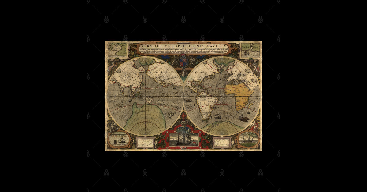 Vintage World Map ca 1595 - Map - Sticker | TeePublic