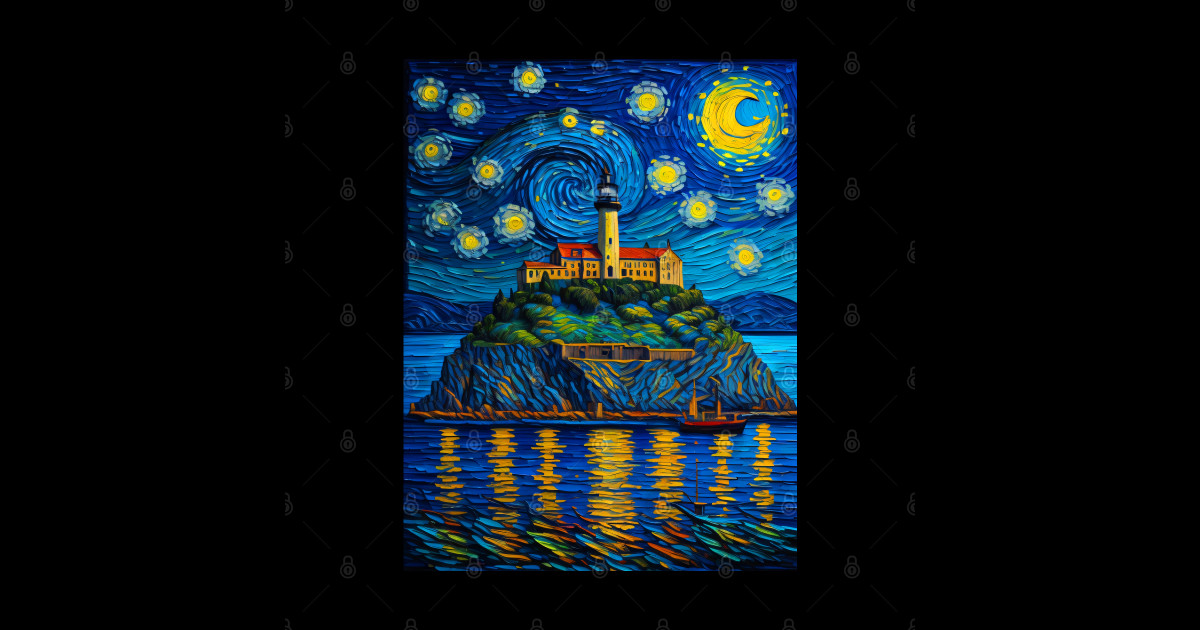 Alkatraz Island in starry night - Alcatraz - Magnet | TeePublic