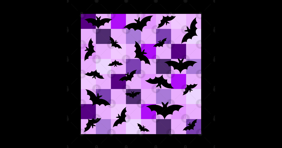 Black Halloween Bats on Purple Checkerboard - Bat - Sticker | TeePublic