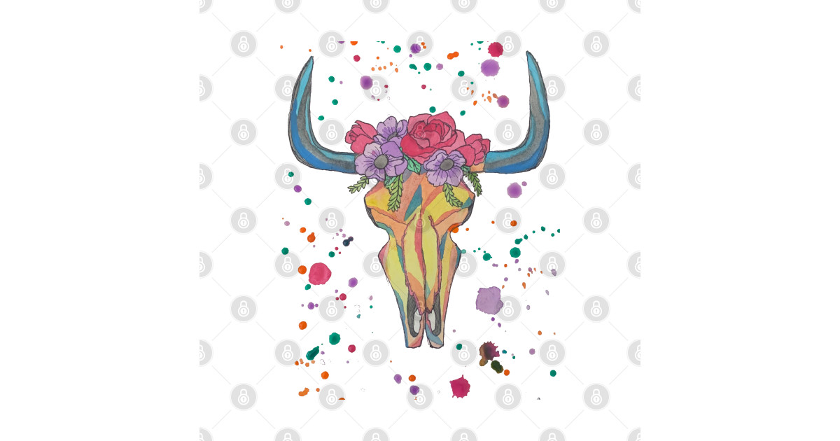 Colorful Cow Skull - Southwestern - T-Shirt | TeePublic