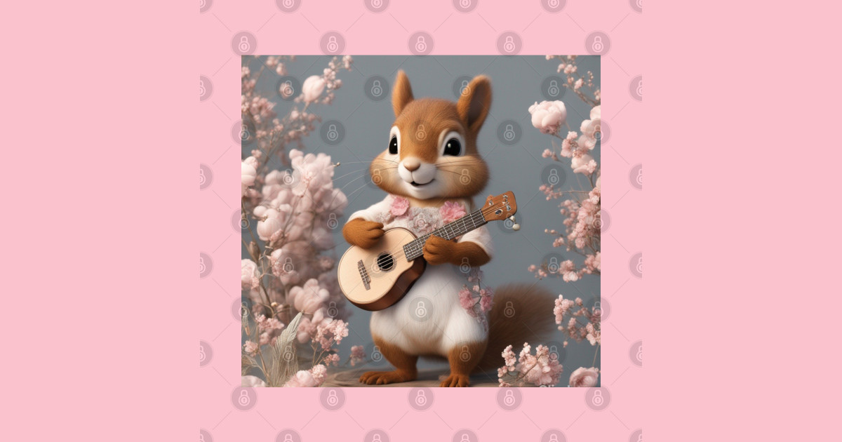 Aesthetic Cottagecore Floral Cute Squirrel Playing Banjo - Aesthetic ...