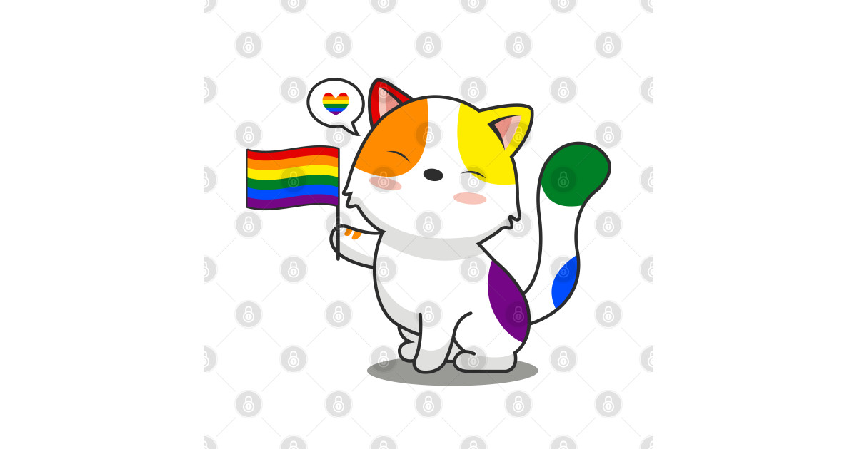 Cute Cat Holding LGBTQ+ Pride Flag - Lgbtq Pride - T-Shirt | TeePublic