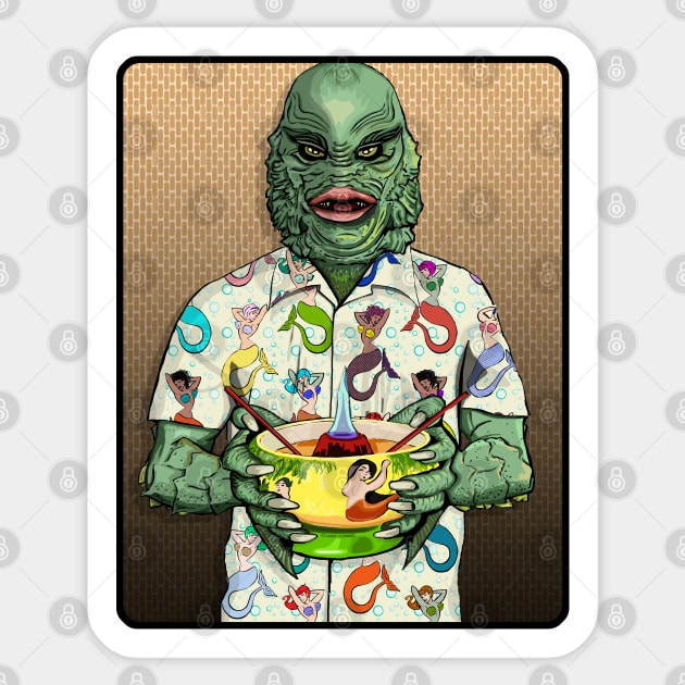 Tiki Creature w/ gold thatch background - Tiki Art - Sticker | TeePublic