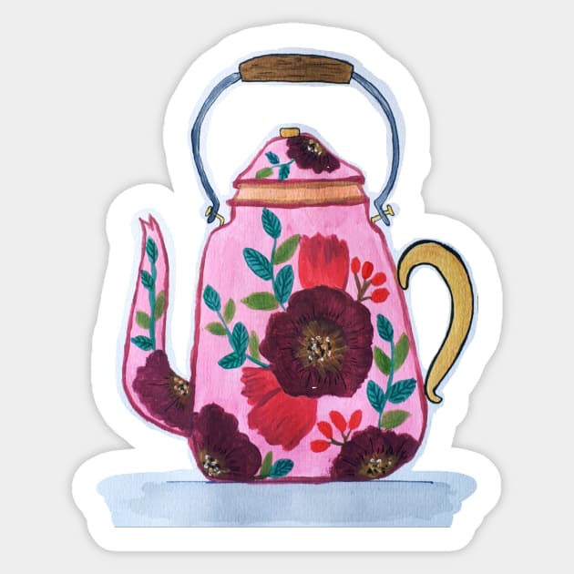 Pink floral teapot - Floralteapot - Sticker | TeePublic