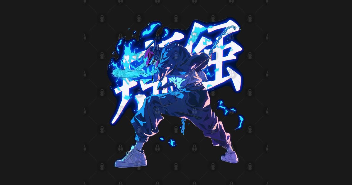Denji Chainsaw Man Blue Flames Pose - Denji - T-Shirt | TeePublic