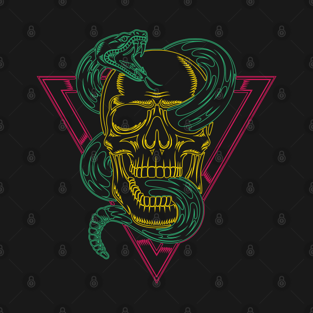 Retro 80s Style Neon Skull Snake - Retro Vintage Aesthetic - T-Shirt ...