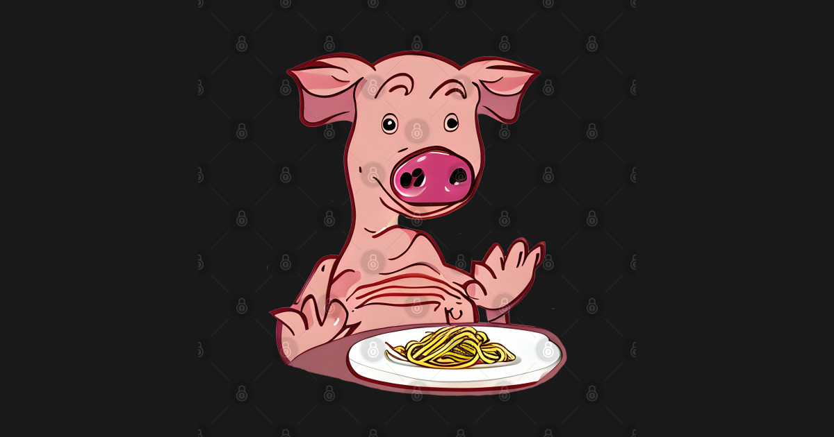 Pig Eating Spaghetti Noodles, Cute Kawaii Pig, Funny Pig Eating Ramen ...