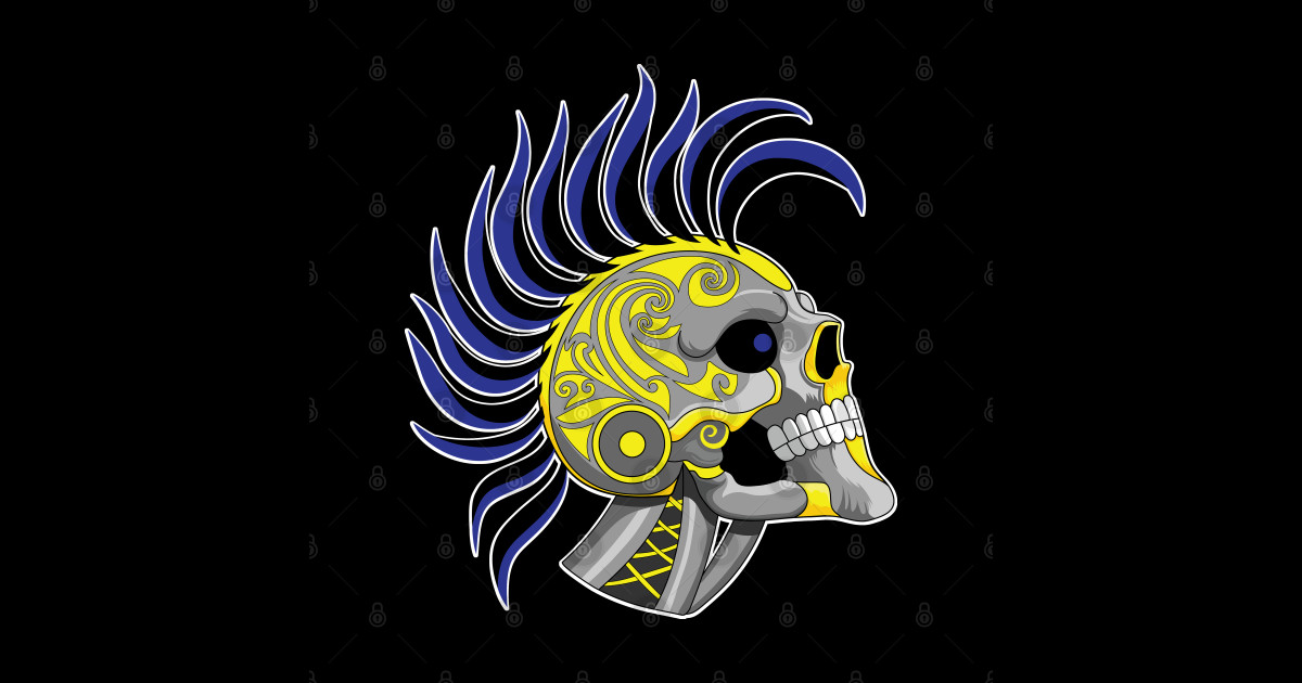 Tattooed Robot Skull with Blue Mohawk - Robot Skull - Posters and Art ...