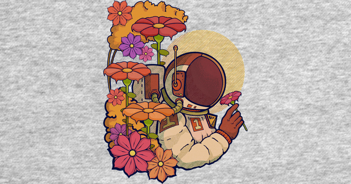 Spaceman & flowers - Astronaut - T-Shirt | TeePublic