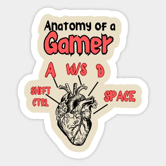 anatomy of a gamer heart - Heart - Sticker | TeePublic