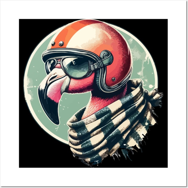 Biker Pink Flamingo Bird In Cool Helmet - Biker Bird - Posters and Art ...