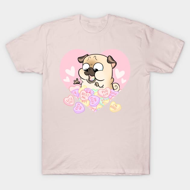 Valentine Hearts - fawn pug - Pug - T-Shirt | TeePublic