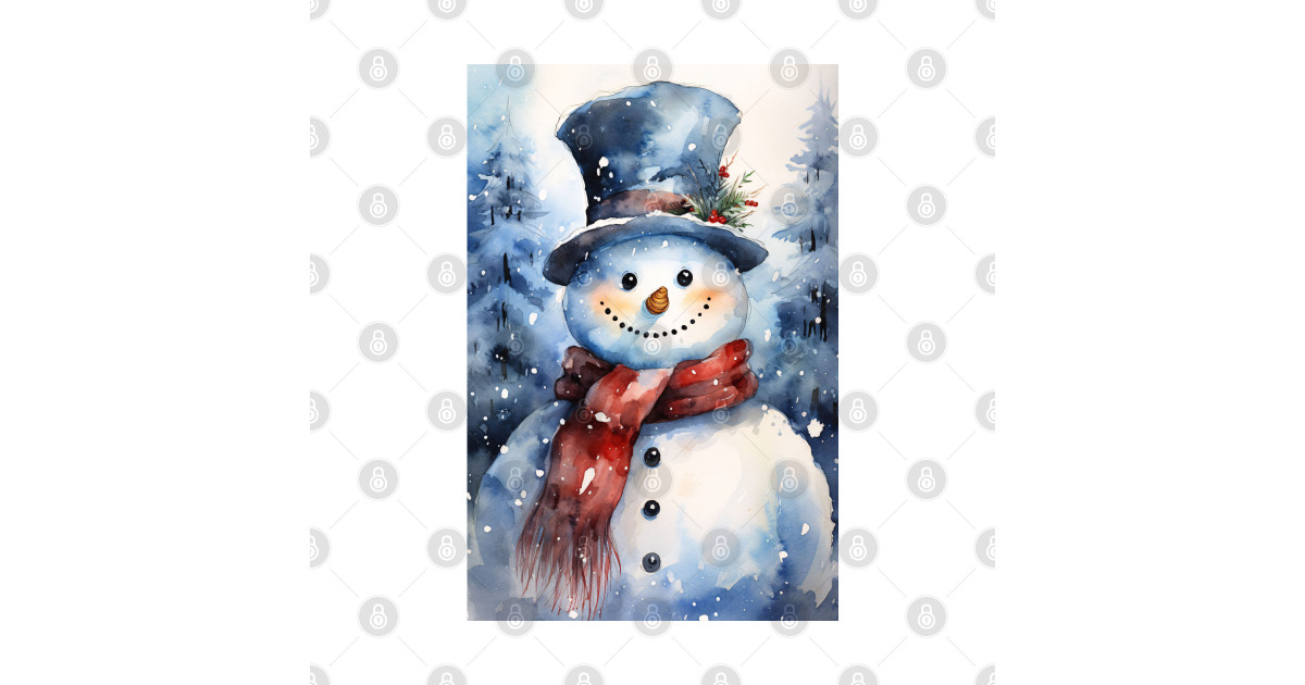 Happy Cute Watercolor Christmas Snowman - Snowman Christmas - T-Shirt ...
