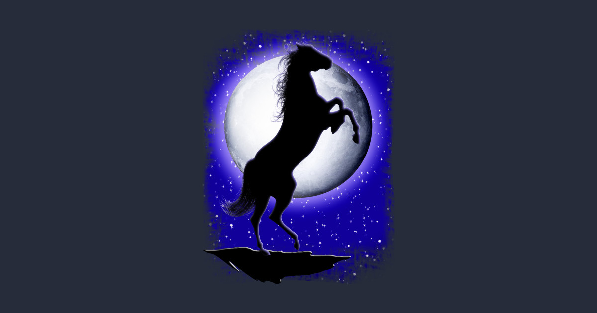 Wild Horse on Blue Moon - Stallion - T-Shirt | TeePublic